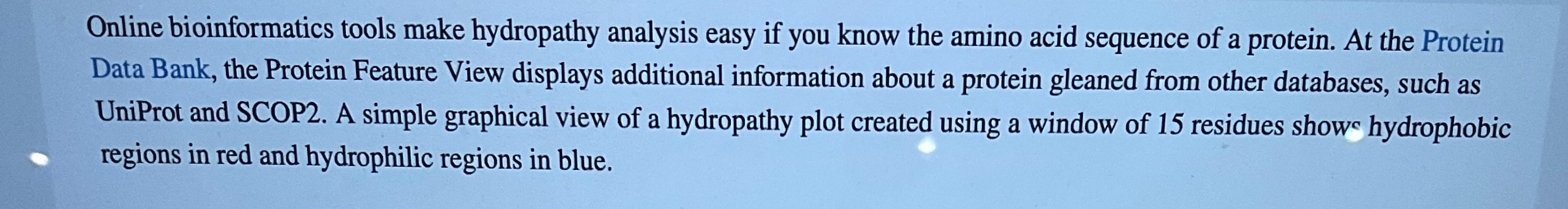 Solved Online bioinformatics tools make hydropathy analysis | Chegg.com