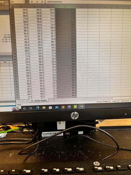 Solved The heights of first daughters is given in data set | Chegg.com