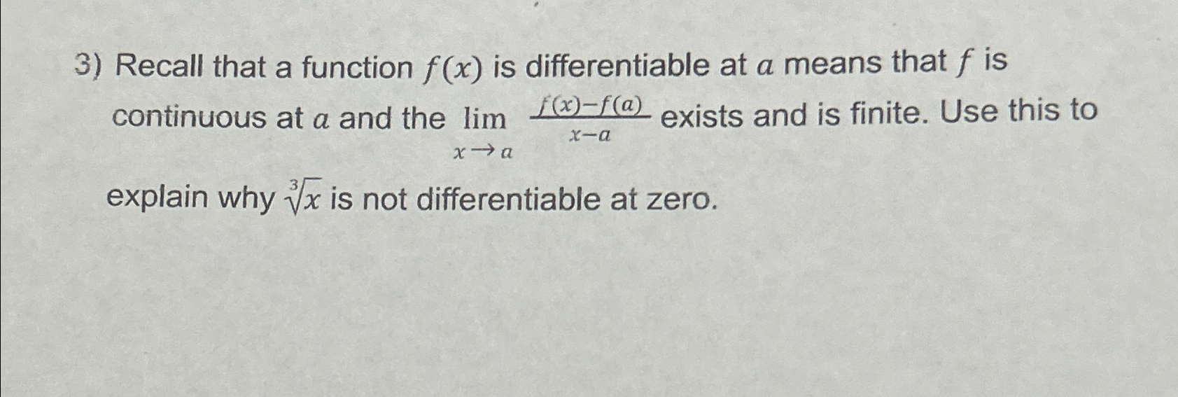 Solved Recall that a function f(x) ﻿is differentiable at a | Chegg.com