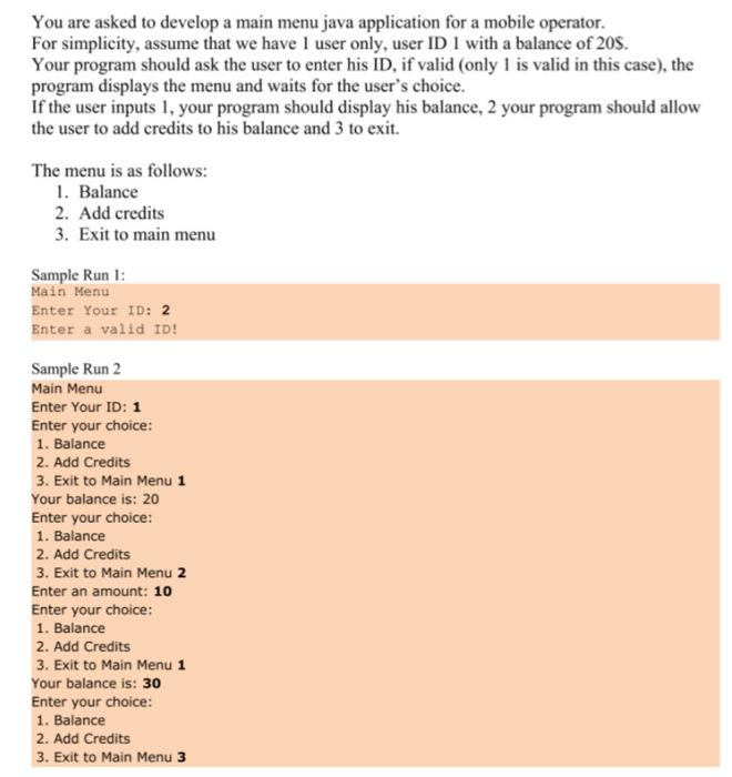 Solved You are asked to develop a main menu java application | Chegg.com