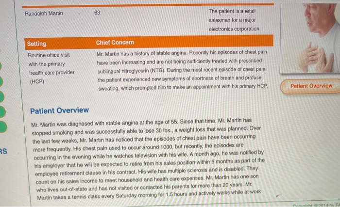 Solved Randolph Martin 63 The patient is a retail salesman | Chegg.com
