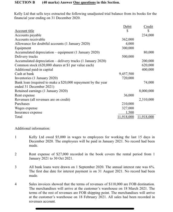 Solved SECTION B (40 marks) Answer One questions in this | Chegg.com