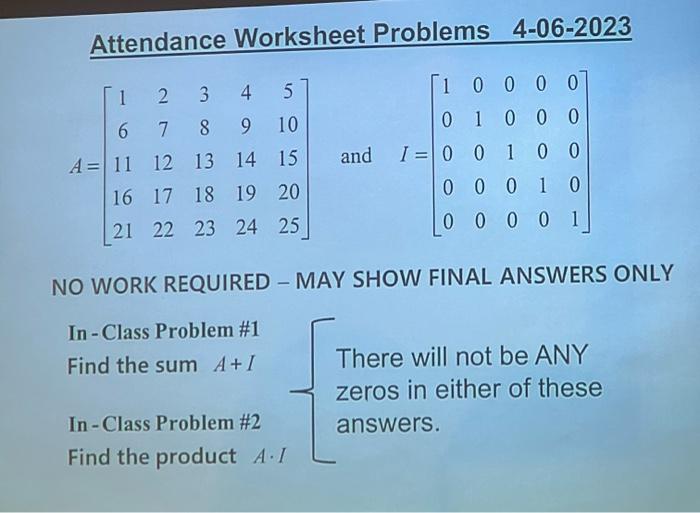 Solved Attendance Worksheet Problems 4-06-2023 | Chegg.com