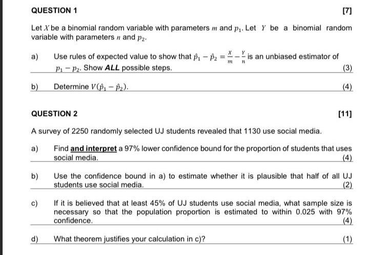 Solved Question 1 7 Let X Be A Binomial Random Variable 5825