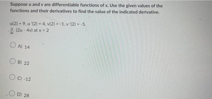 Solved Suppose u and v are differentiable functions of x. | Chegg.com