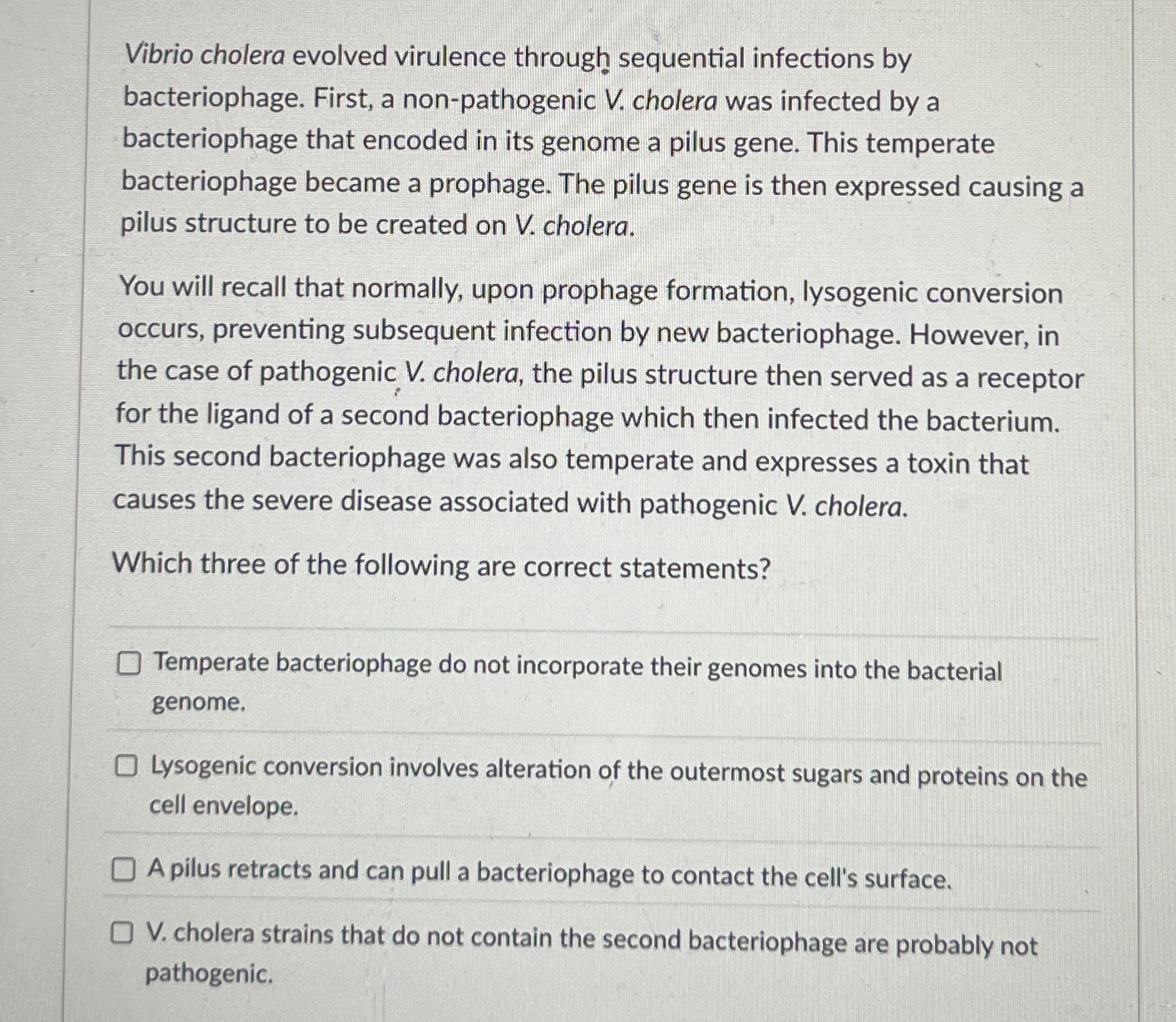 Solved Vibrio cholera evolved virulence through sequential | Chegg.com