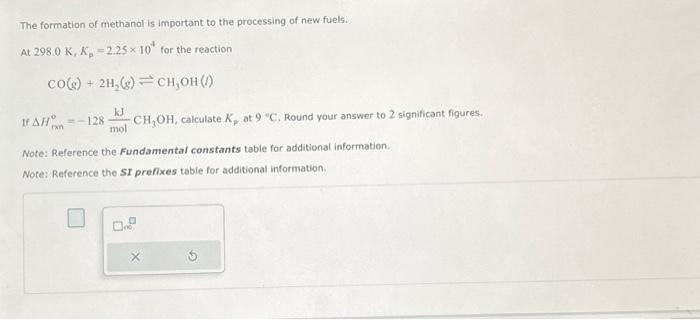 Solved The formation of methanol is important to the | Chegg.com