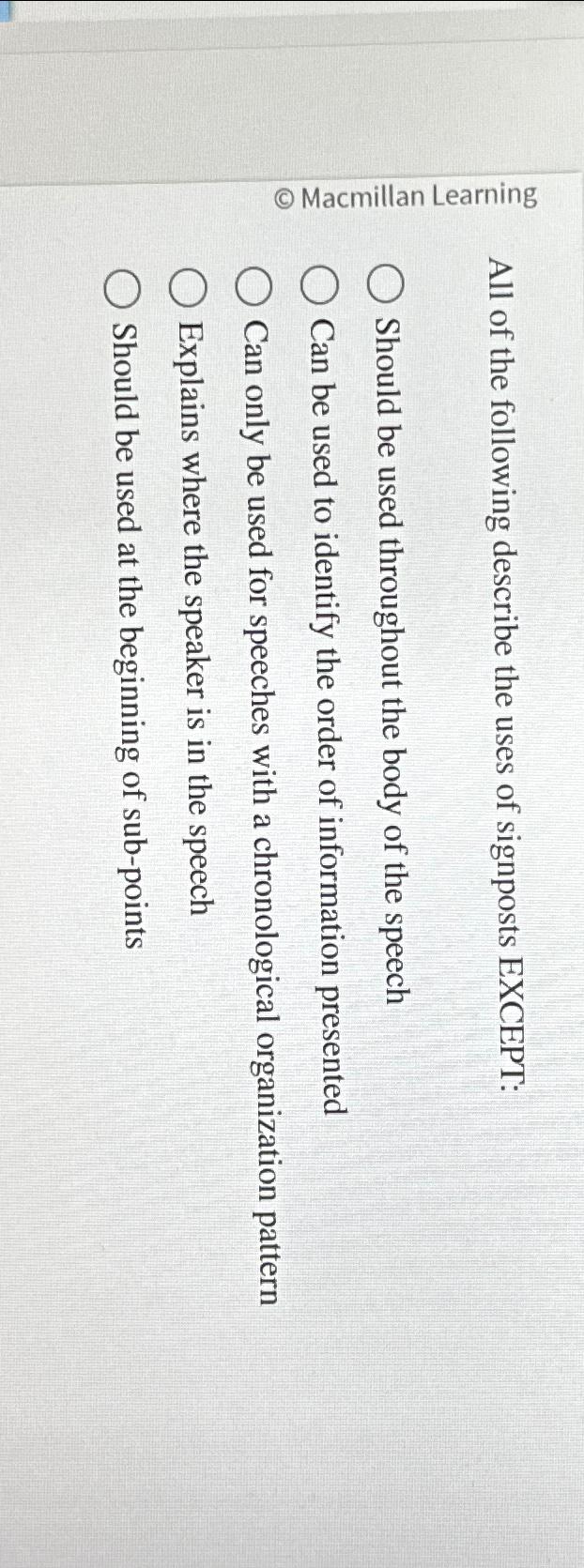 Solved All of the following describe the uses of signposts | Chegg.com