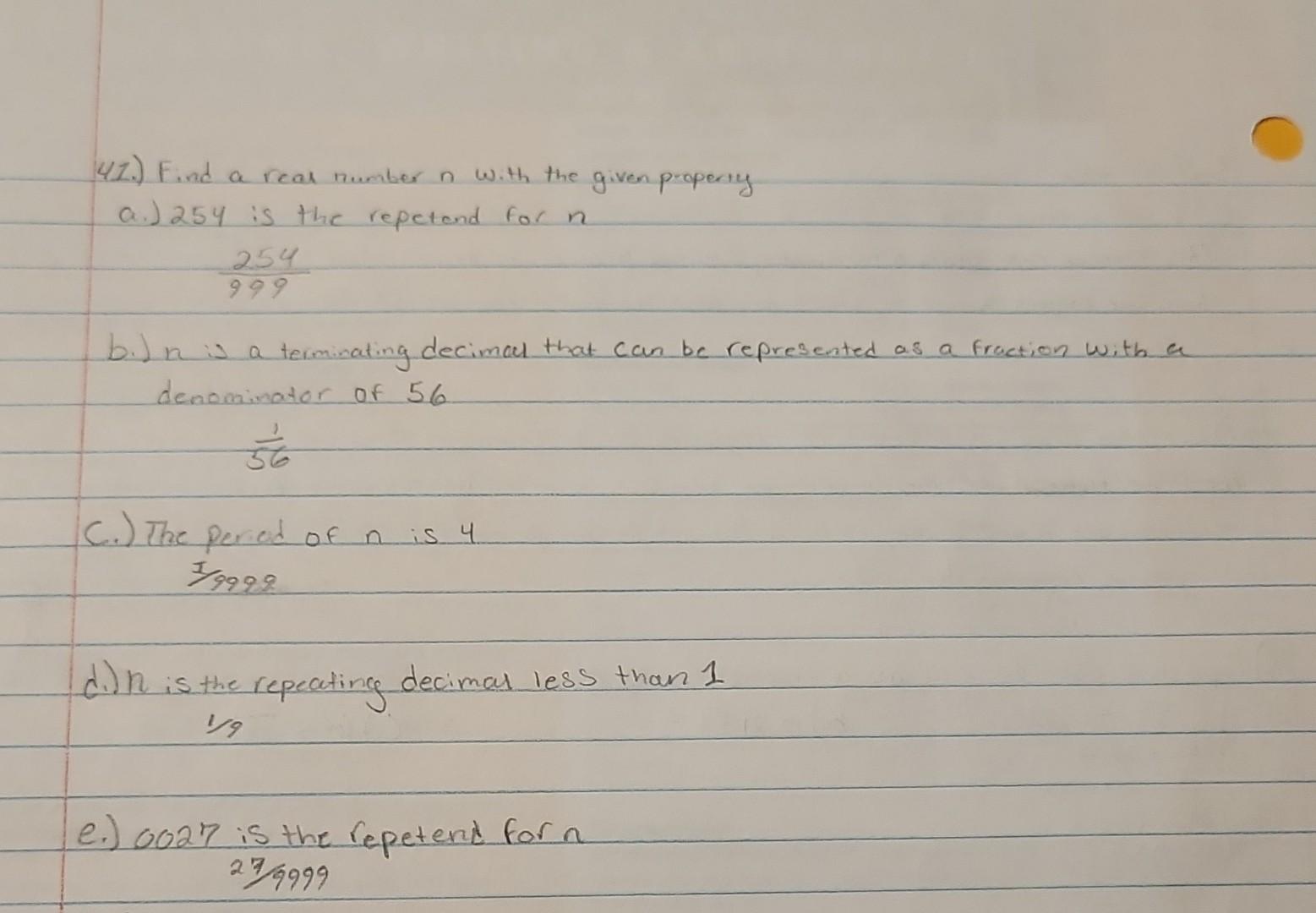 Solved 41.) Find a real number n with the given property a.) | Chegg.com