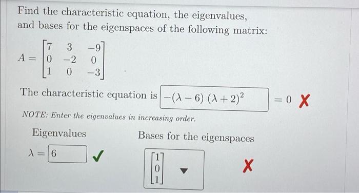 Solved Find the characteristic equation, the eigenvalues, | Chegg.com