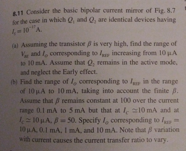Solved 11 Consider the basic bipolar current mirror of Fig. | Chegg.com