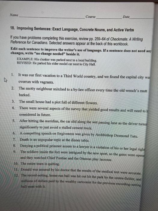 18. Improving Sentences: Exact Language, Concrete | Chegg.com