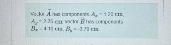 Solved Vector A has components Ax=1.20 cm, Ay=2.25 cm; | Chegg.com