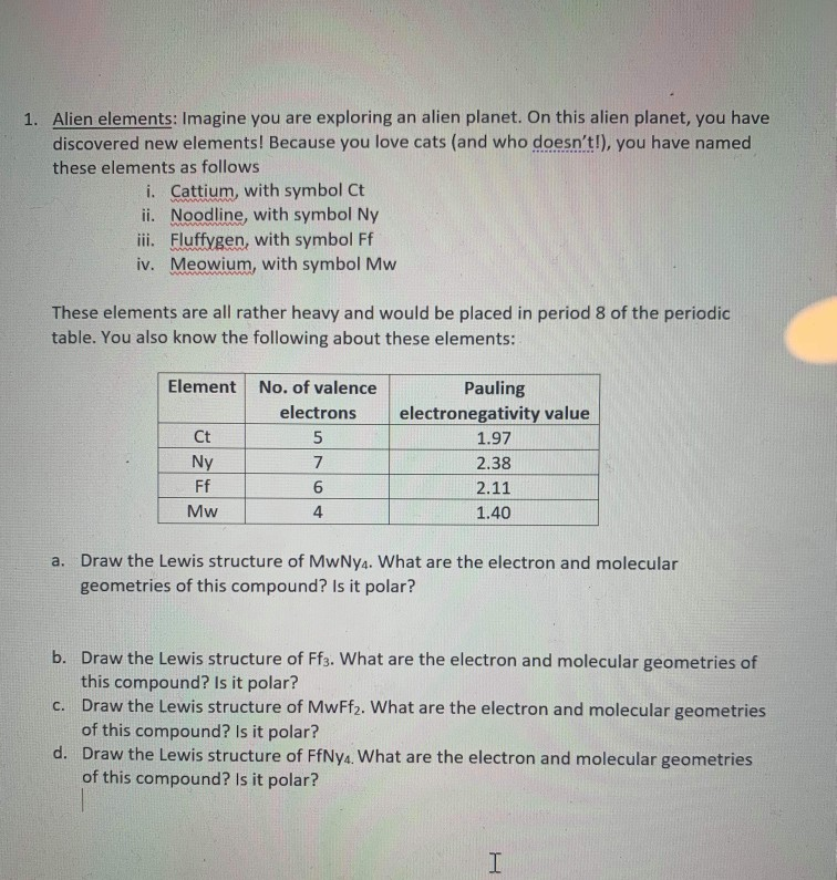 Solved 1. Alien elements: Imagine you are exploring an alien | Chegg.com