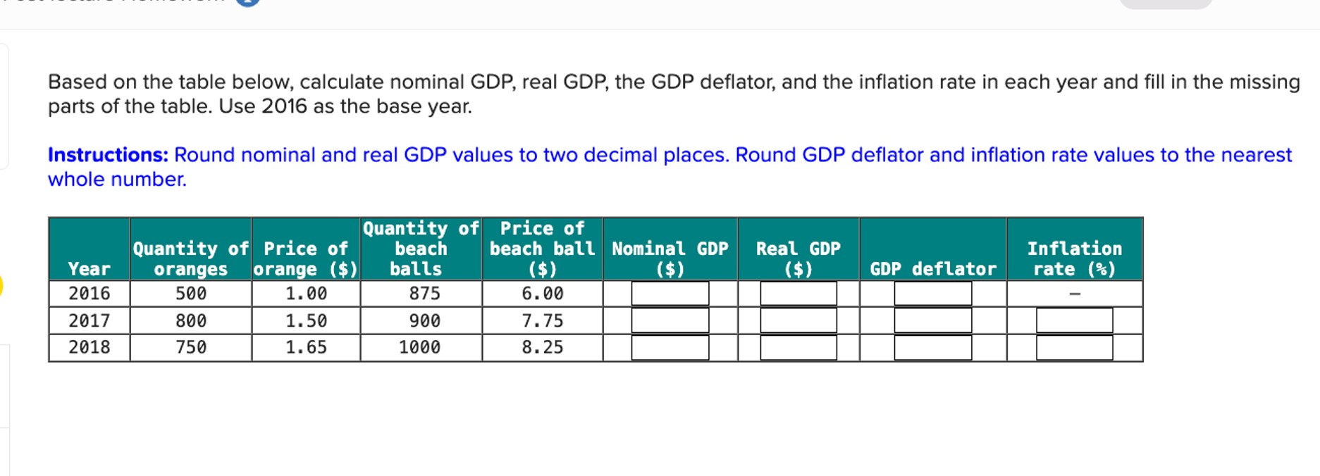 Solved Based on the table below, calculate nominal GDP, | Chegg.com