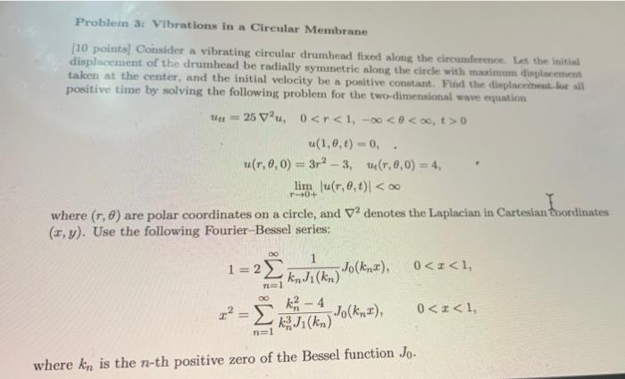 Solved Problem 3: Vibrations in a Circular Membrane [10 | Chegg.com