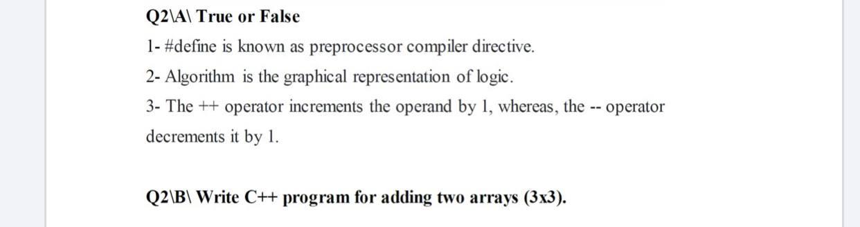 Solved Q2\A\ True or False 1- #define is known as | Chegg.com