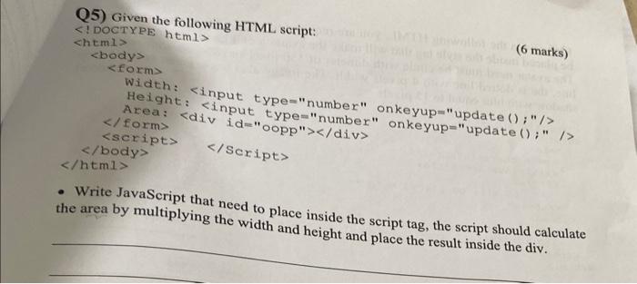 Solved Q5) Given the following HTML script: