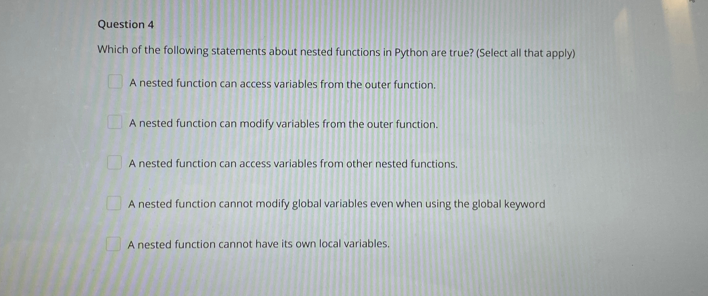 Solved Question 4Which of the following statements about | Chegg.com