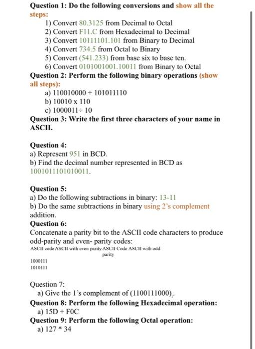 Solved Question 1: Do the following conversions and show all | Chegg.com