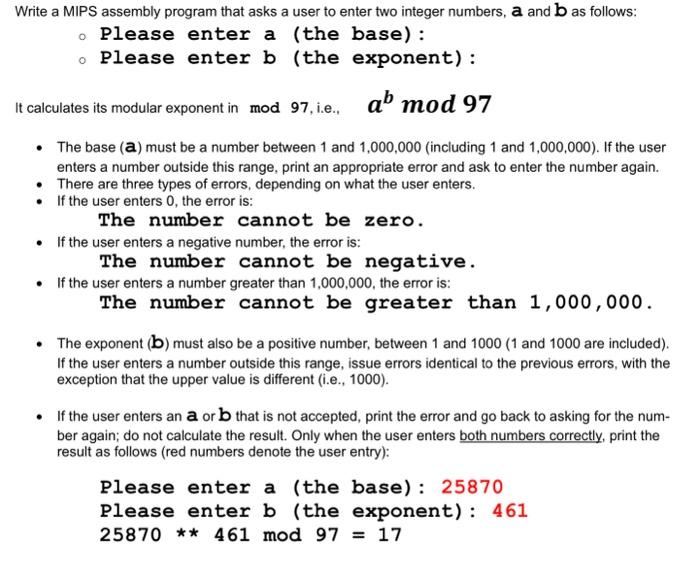 Write a MIPS assembly program that asks a user to | Chegg.com