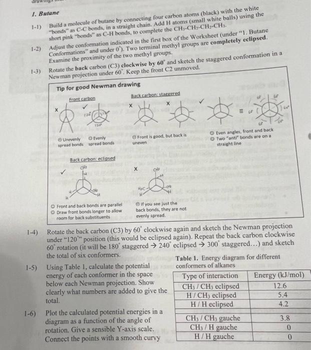 Solved 1. Butane 1-1) Build a molecule of butane by | Chegg.com