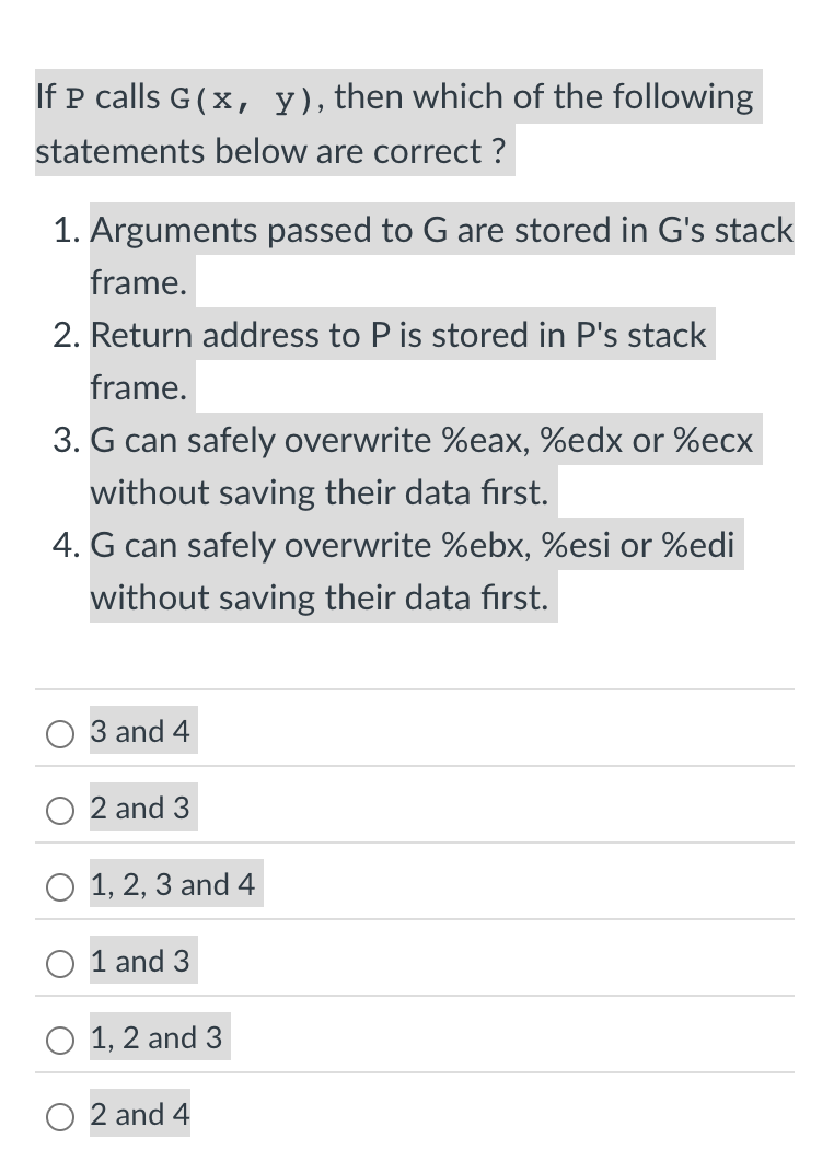 Solved solveIf P ﻿calls G(x,y), ﻿then which of ﻿the | Chegg.com