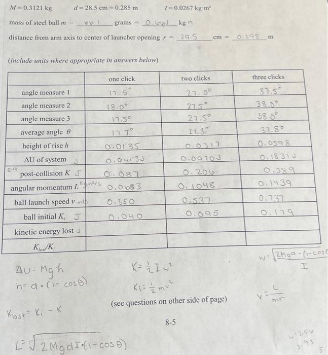 M=0.3121 kgd=28.5 cm=0.285 mI=0.0267 kg⋅m2 mass of | Chegg.com