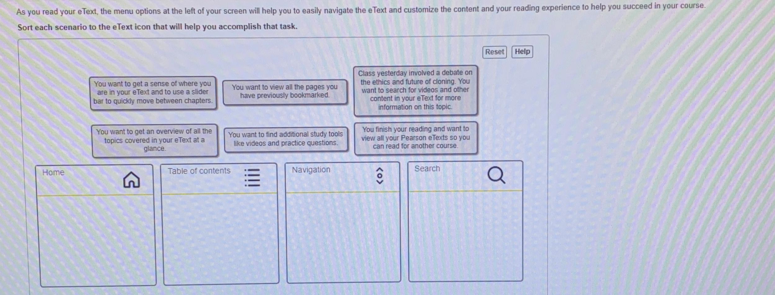 Solved Sort each scenario to the eText icon that will help | Chegg.com