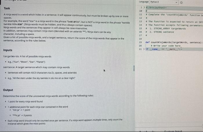 Solved Task A ninja word is a word which hides in a | Chegg.com