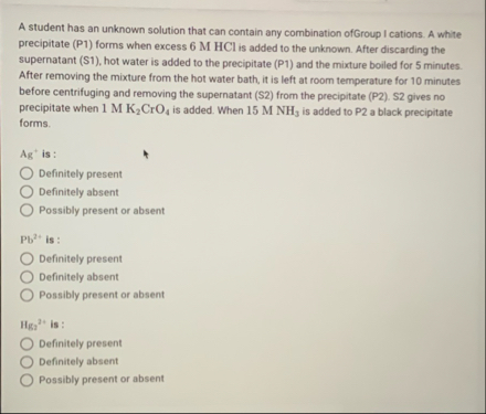 Solved A student has an unknown solution that can contain | Chegg.com