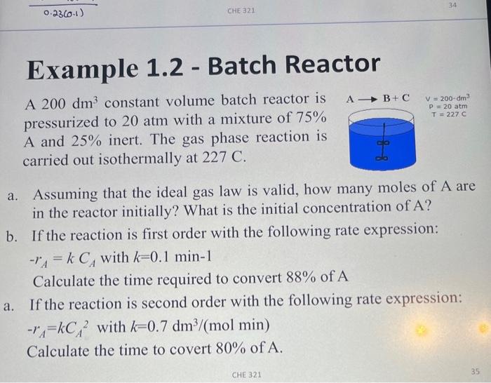 Solved A 200dm3 constant volume batch reactor is pressurized | Chegg.com