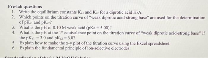 Pre-lab questions 1. Write the equilibrium constants | Chegg.com