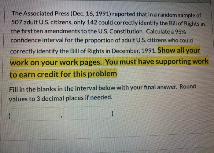 Solved The Associated Press (Dec. 16, 1991) reported that in | Chegg.com
