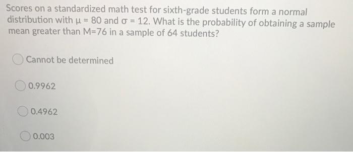 Solved Scores on a standardized math test for sixth-grade | Chegg.com