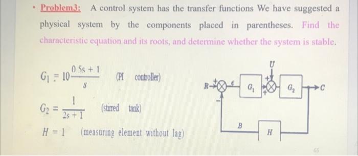 Solved Problem3: A control system has the transfer functions | Chegg.com