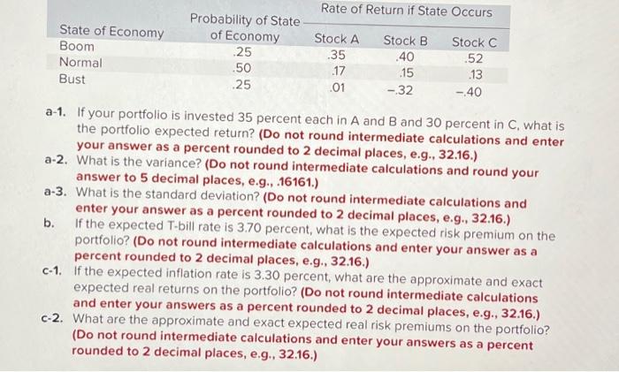 Solved State of Economy Boom Normal Bust a-2. a-3. b. | Chegg.com