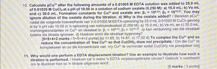 Solved T 10. Calculate pCu²+ after the following amounts of | Chegg.com