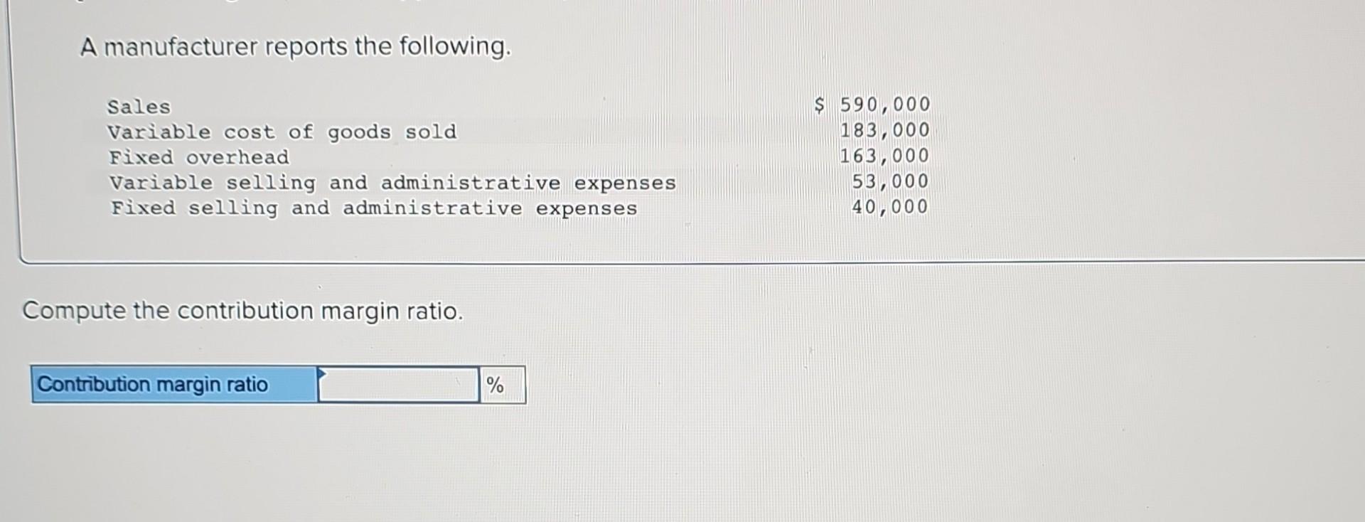 Solved Compute the contribution margin ratio. | Chegg.com