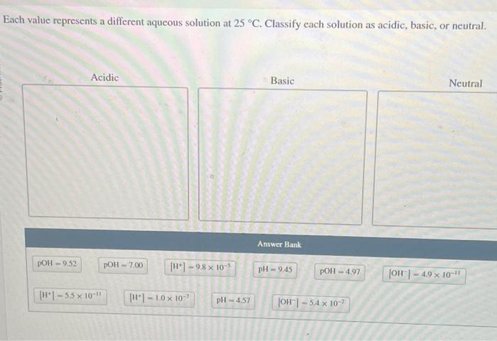 Solved Each value represents a different aqueous solution at | Chegg.com