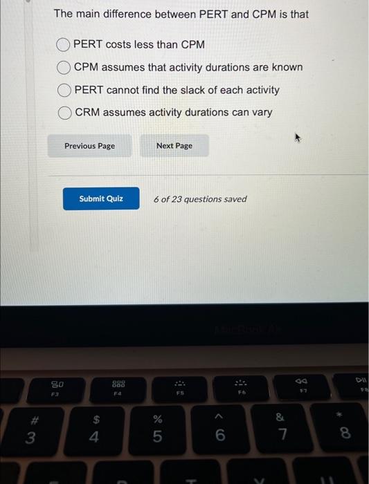 Solved The main difference between PERT and CPM is that PERT | Chegg.com