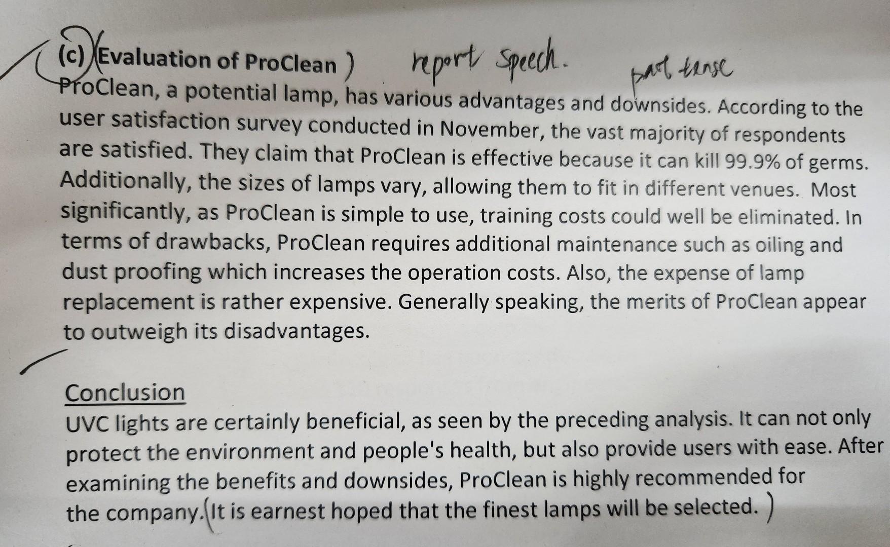 In (c)Evaluation of ProClean this part change to | Chegg.com