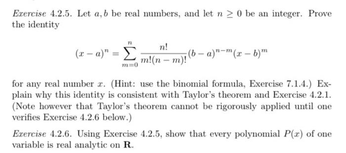 Solved Exercise 4.2.5. Let a,b be real numbers, and let n≥0 | Chegg.com