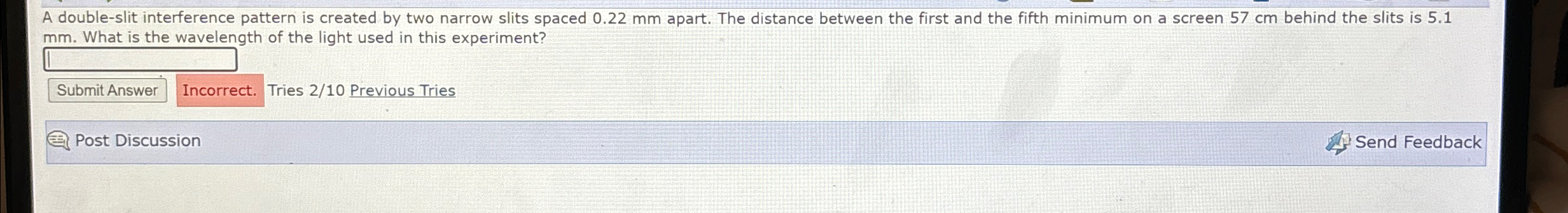 Solved A double-slit interference pattern is created by two | Chegg.com