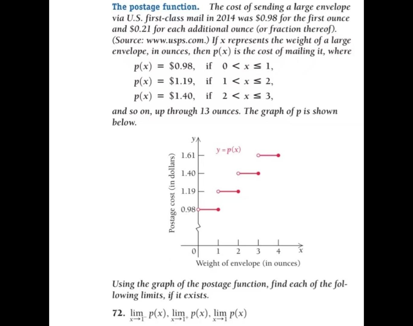 Solved The postage function. The cost of sending a large | Chegg.com