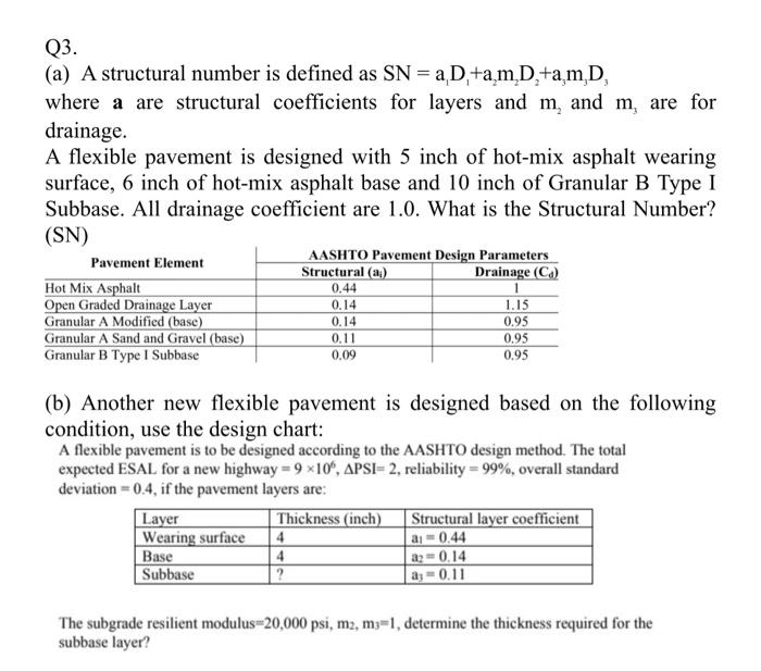 Solved Q3. (a) A structural number is defined as SN=a1D1+a2 | Chegg.com