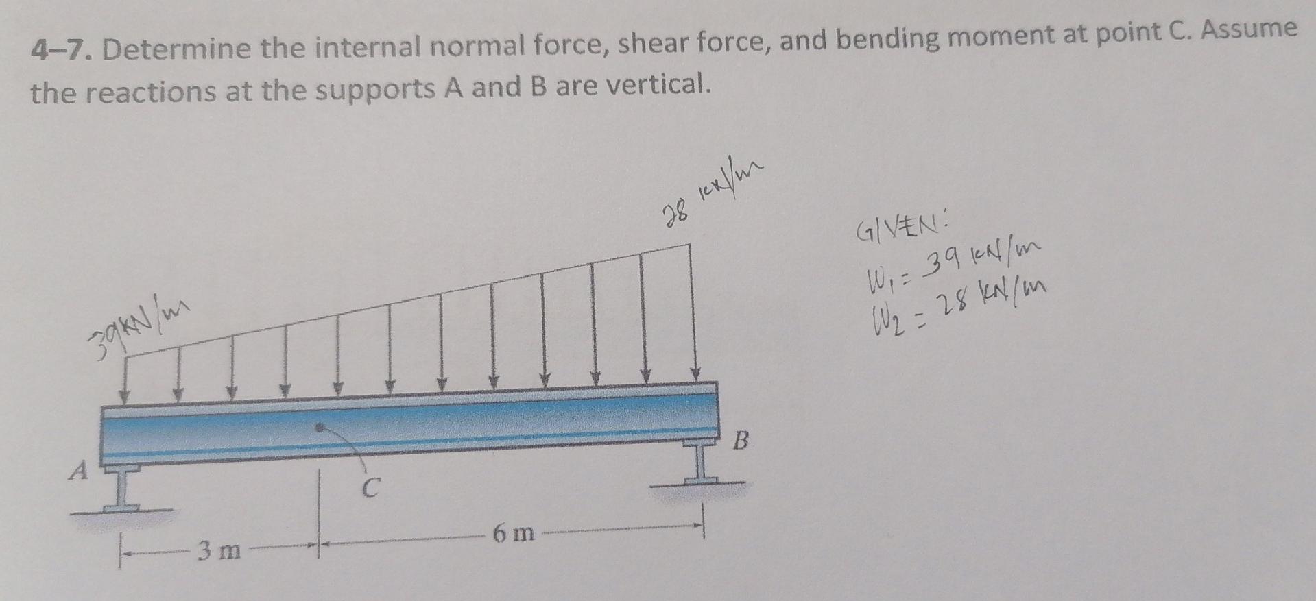 Solved 4 7 Determine The Internal Normal Force Shear
