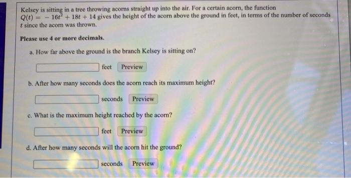 Solved Kelsey is sitting in a tree throwing acoms straight | Chegg.com