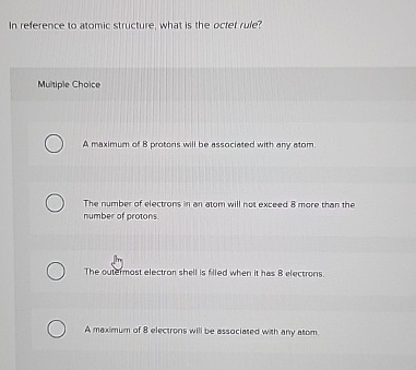 Solved In reference to atomic structure, what is the octet | Chegg.com