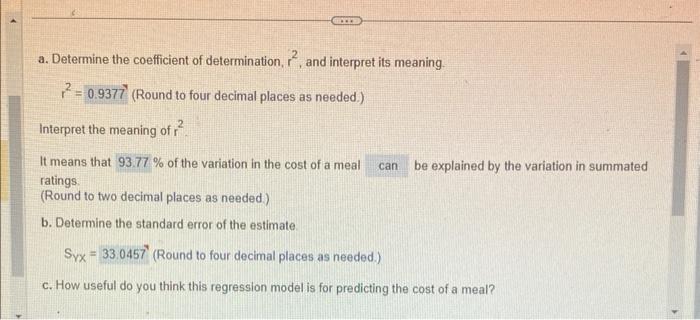 Solved a. Determine the coefficient of determination, r2, | Chegg.com